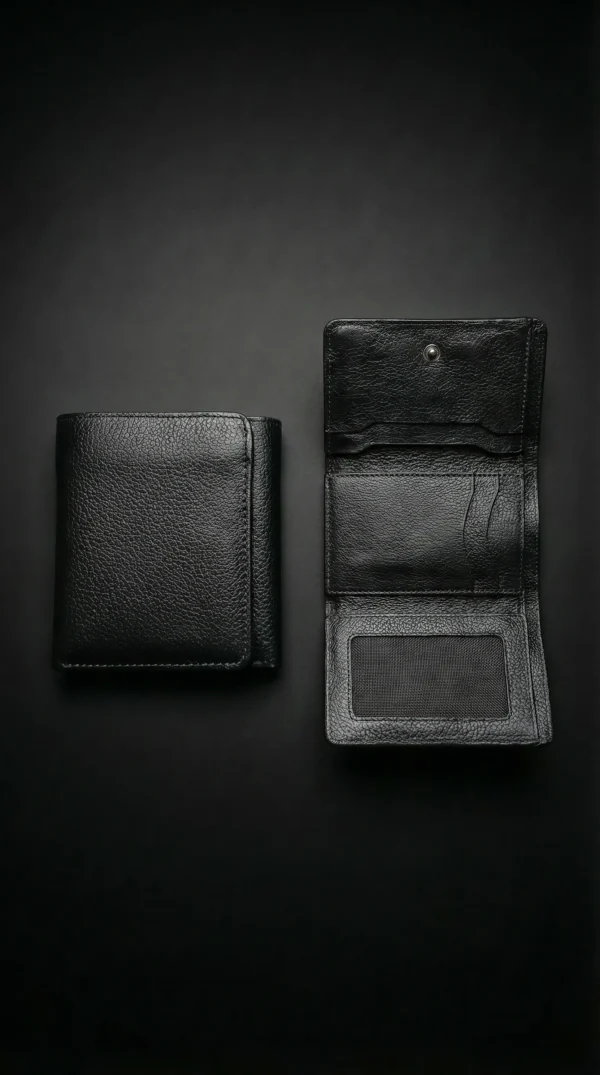 Black Genuine Leather Bifold Wallet for Men with Snap Pocket - Leather Gem